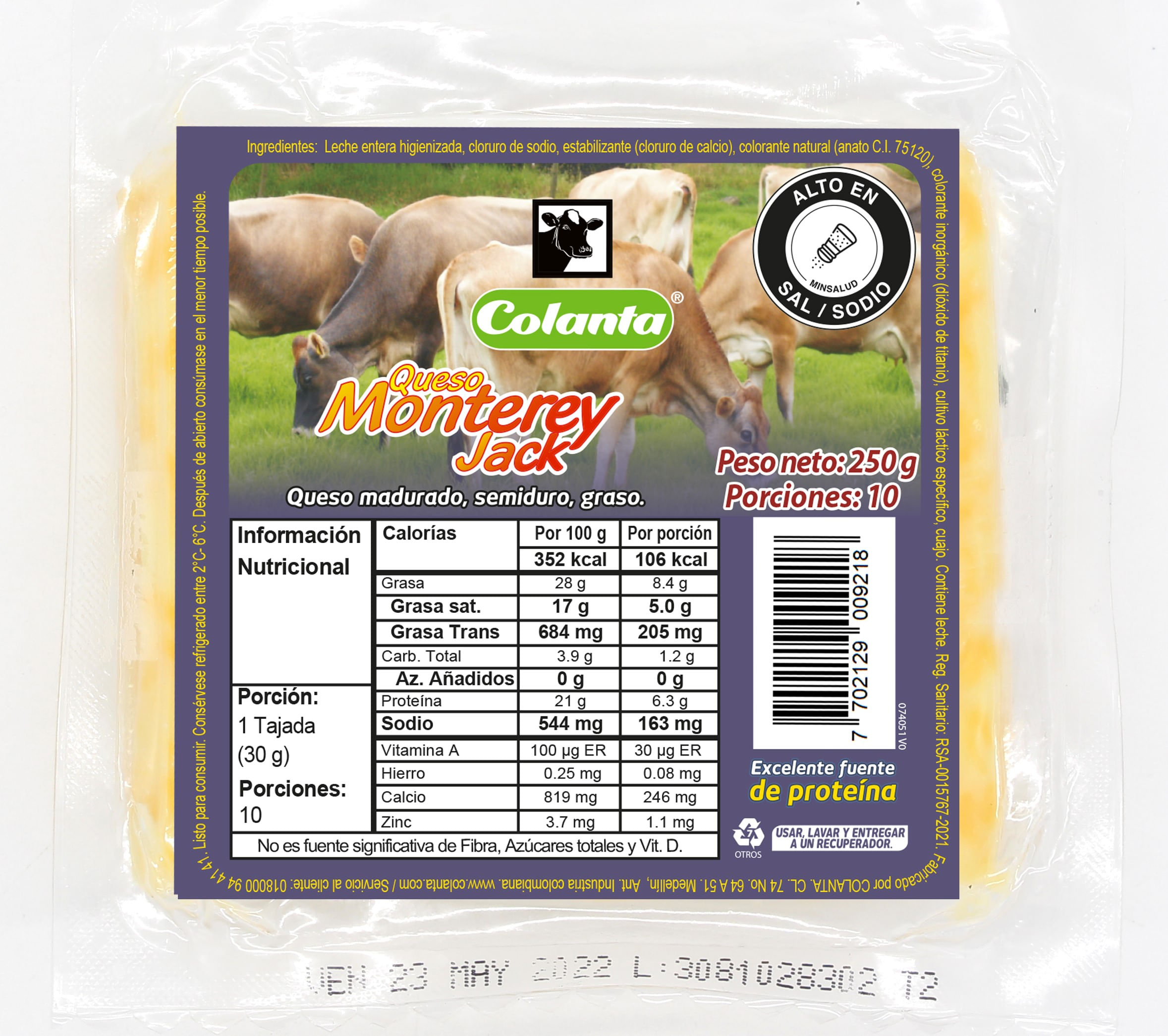 QUESO COLANTA MONTERREY JACK*250GR