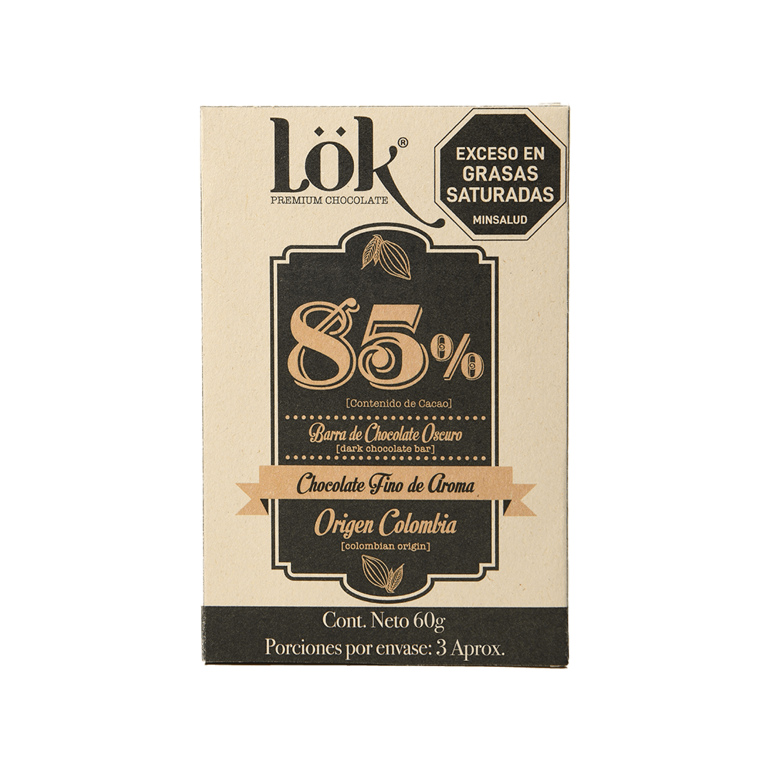 CHOCOLATE LOK 85% ORIGEN COLOMBIA *60GR